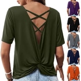 Asxite Womens Tops Short Sleeve Solid Color Round Neck Casual Blouse ...
