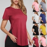 Asxite Womens Tops Short Sleeve Solid Color Round Neck Loose Casual ...