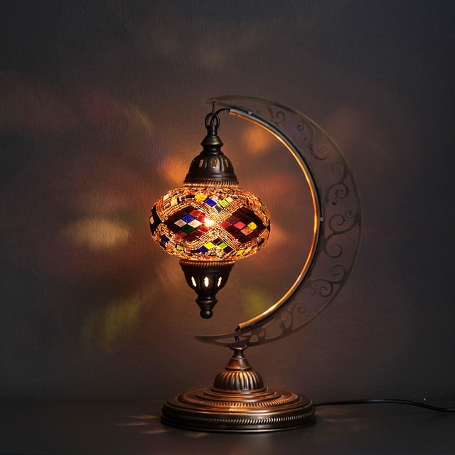 Asylove Turkish Moon Lamp - Mosaic Moroccan Table & Floor Light ...
