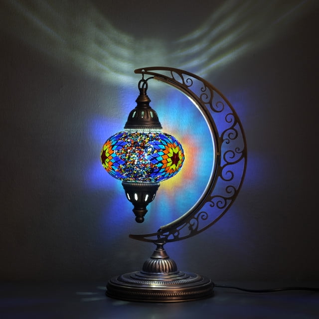 Asylove Turkish Moon Lamp - Mosaic Moroccan Table & Floor Light ...