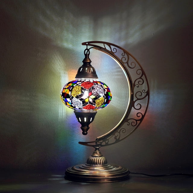 Asylove Turkish Moon Lamp - Mosaic Moroccan Table & Floor Light ...