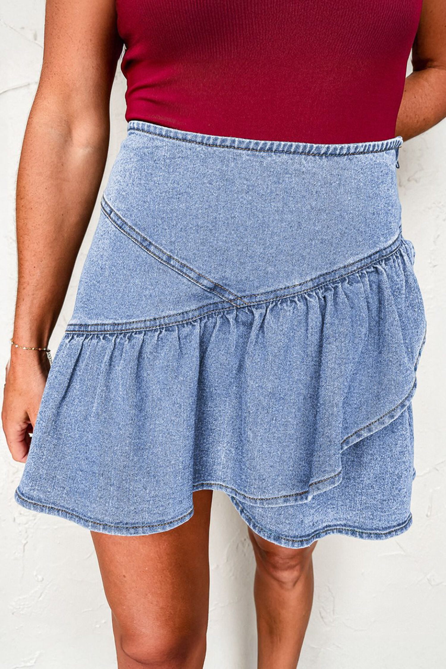 Asymmetric Ruffle Overlay Denim Mini Skirt - Walmart.com