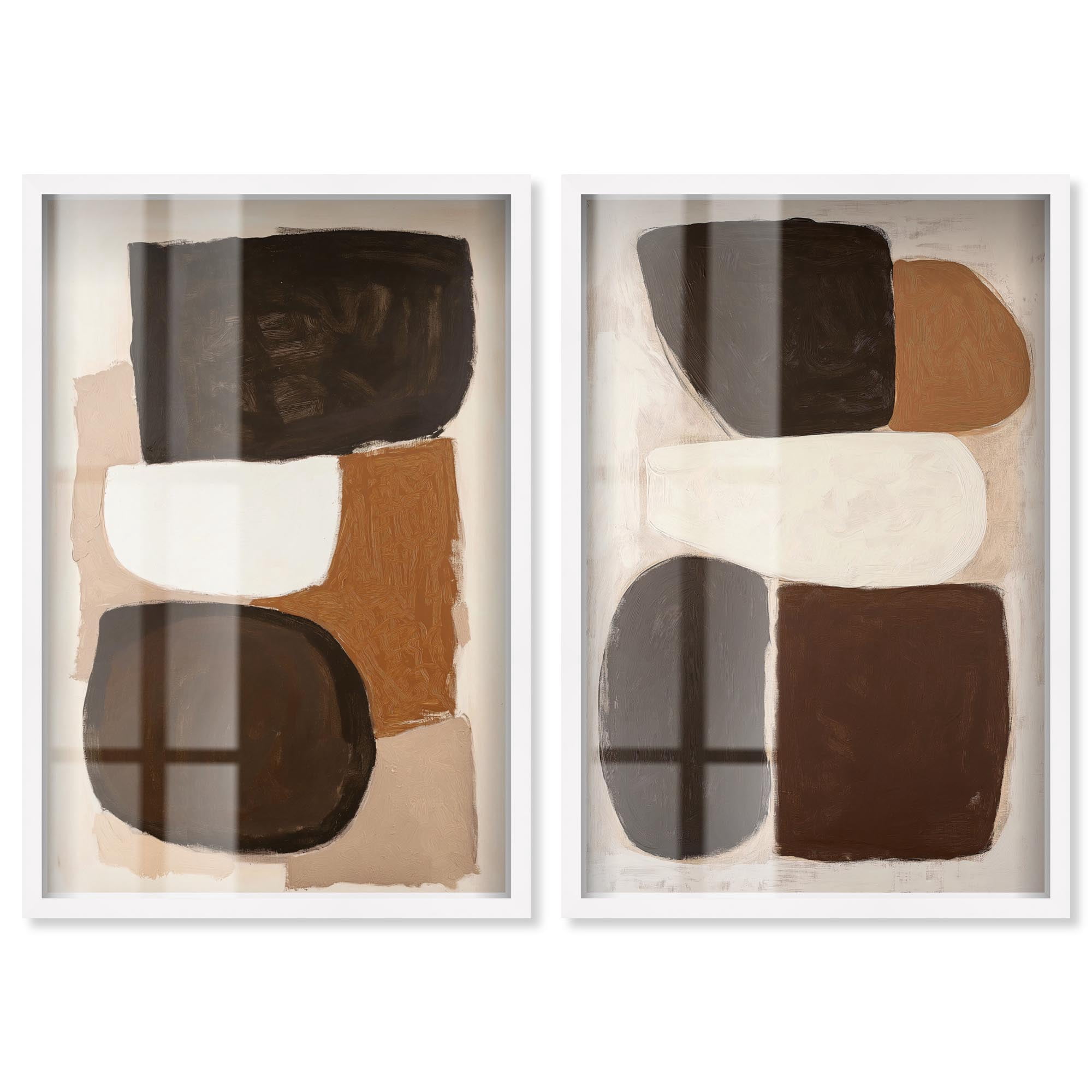 Asymmetrical Balance Set Shadowbox Print Brown Wall Art Set by Art ...