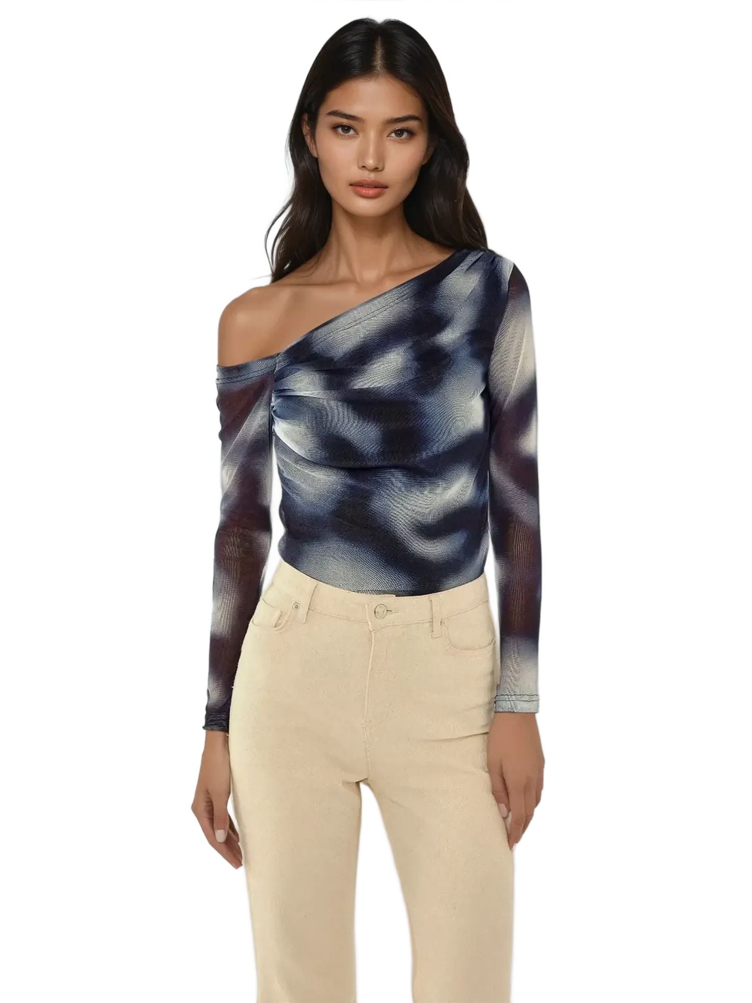 Asymmetrical Collar Tulle Blouse - Walmart.com