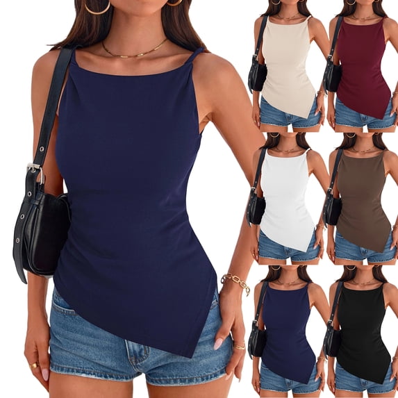 Asymmetrical Hem Camisole for Women, Square Neck Sleeveless Top with ...