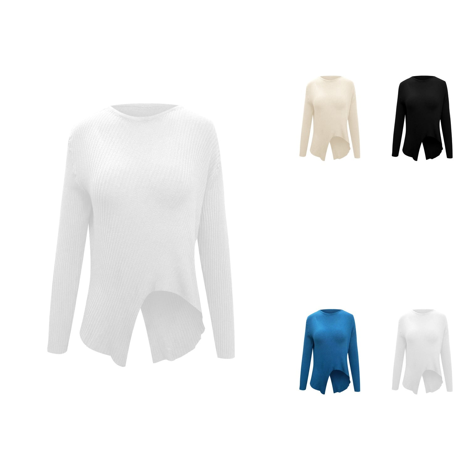 Asymmetrical Hem Split Knit Pullover Sweater Soft Comfortable Casual ...