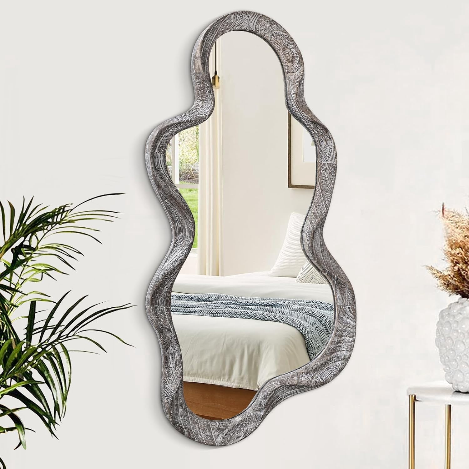 Asymmetrical Mirror Large Irregular Wall Mirror Modern Wood Frame ...