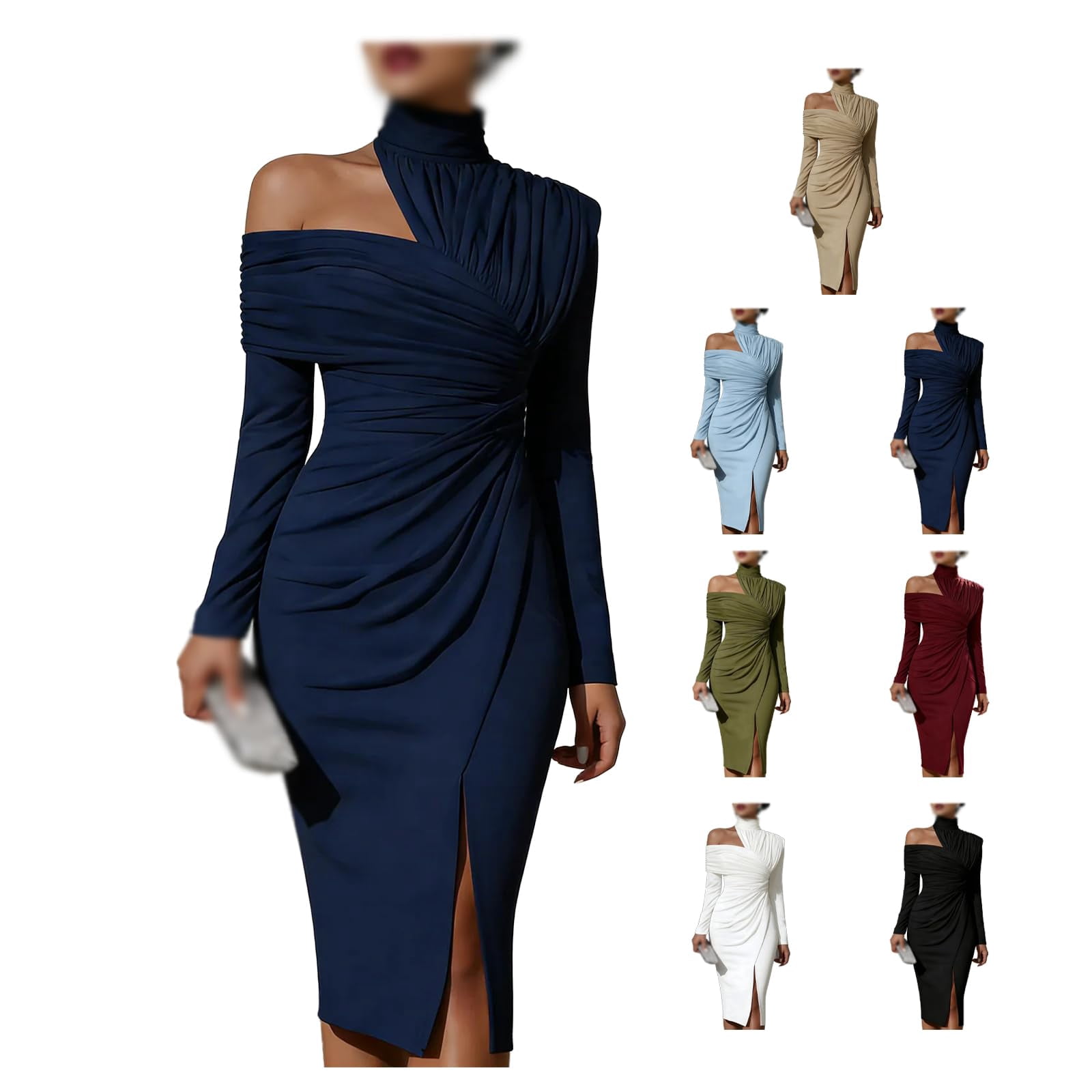 Asymmetrical One Shoulder Bodycon Midi Dress for Women, Ruched Long ...