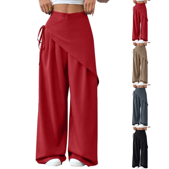 Asymmetrical Wide Leg Pants for Women, High Waist Wrap Style Trousers ...