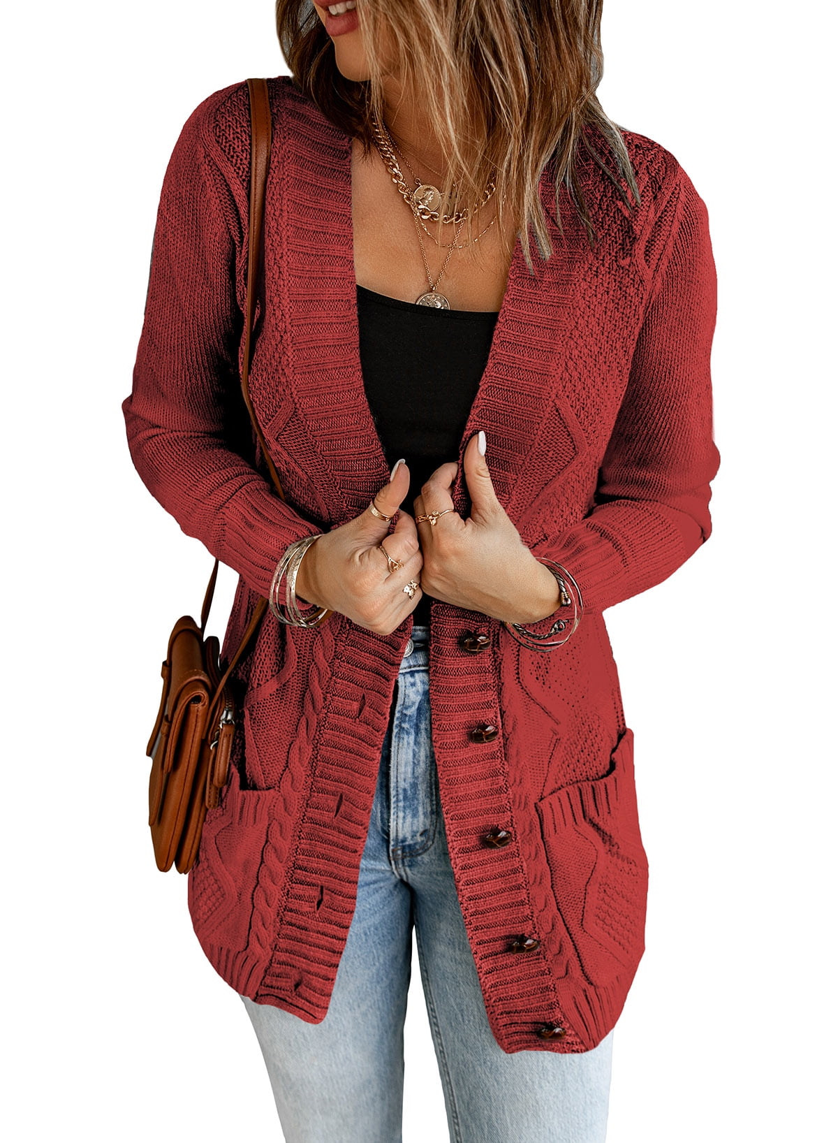 Asyoly Cardigans for Women Cable Knit Sweater Cardigan Coat Button Up ...