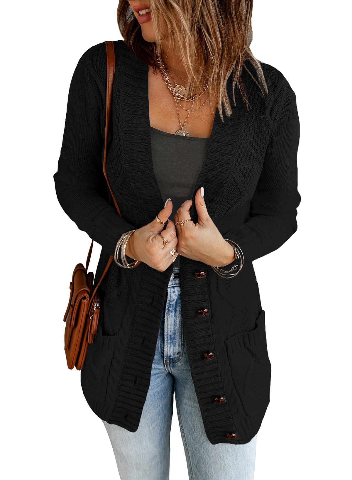 Asyoly Cardigans for Women Chunky Knit Cardigan Button Down Sweater ...