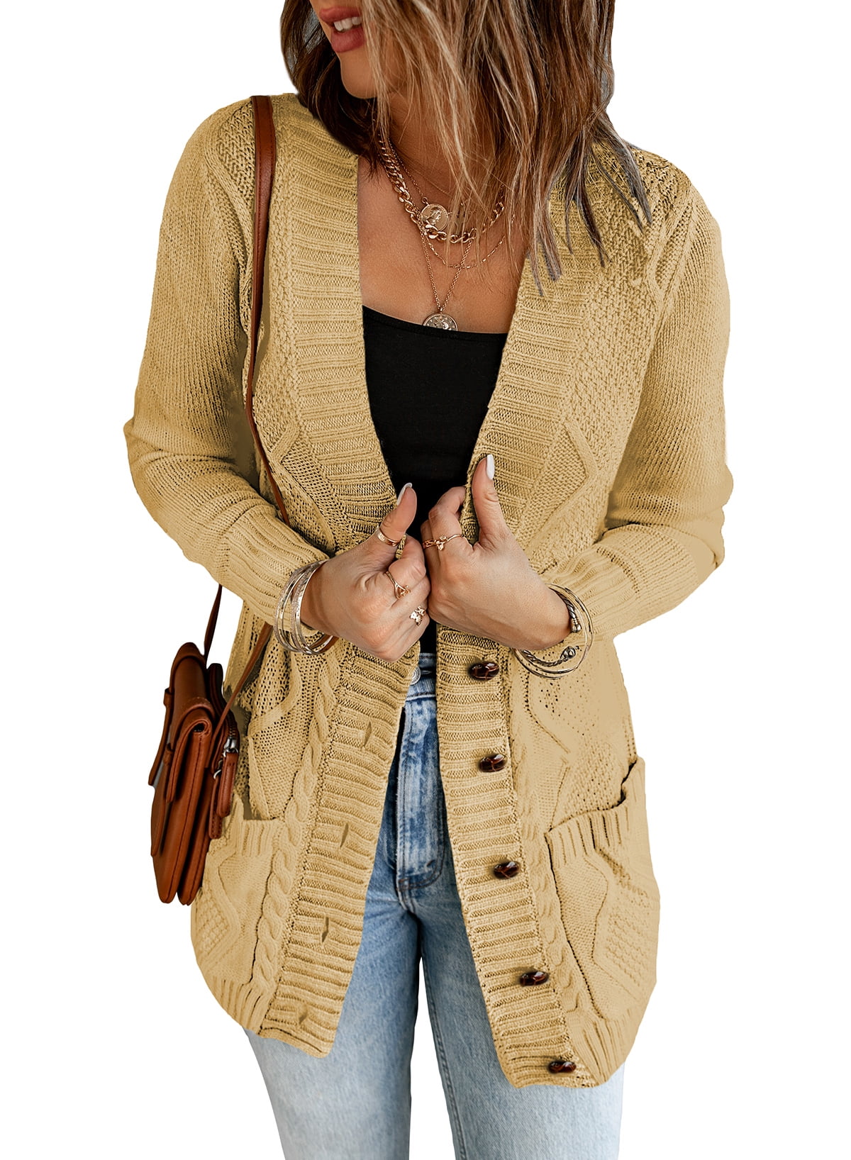 Asyoly Womens Cardigans Button Down Cardigan Sweater Winter Long Knit ...