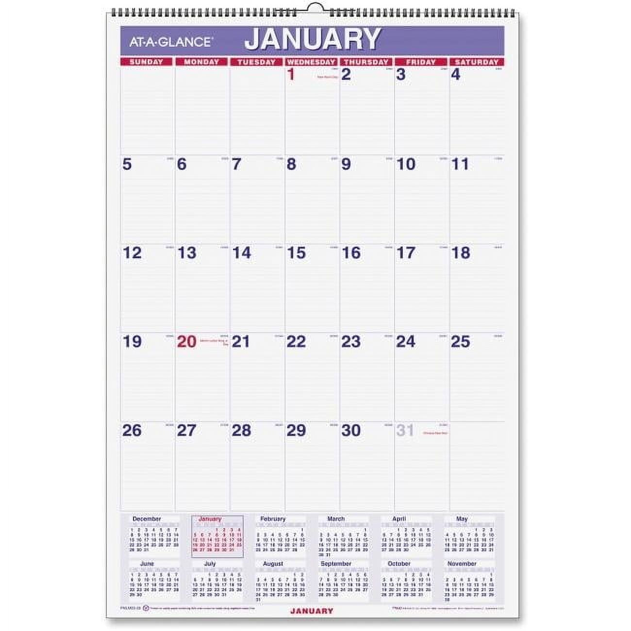 At A Glance 15.5 x 22 in. Laminated Monthly Wall Calendar 2017 ...