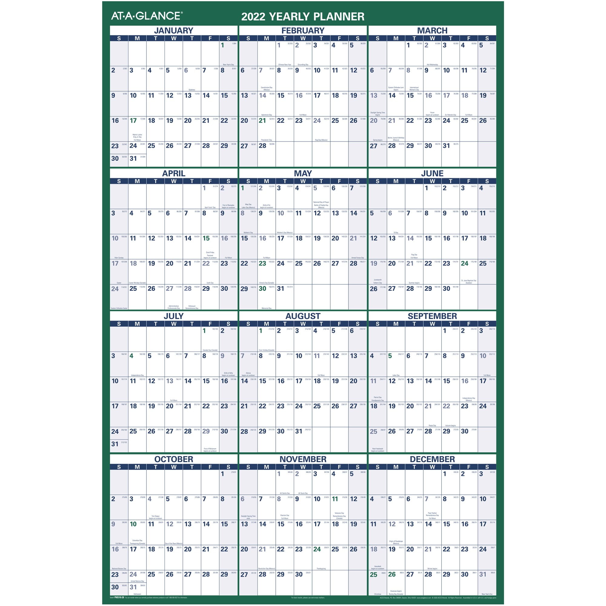 At-A-Glance 2022 Vertical Erasable Wall Calendar, Reversible, Extra ...