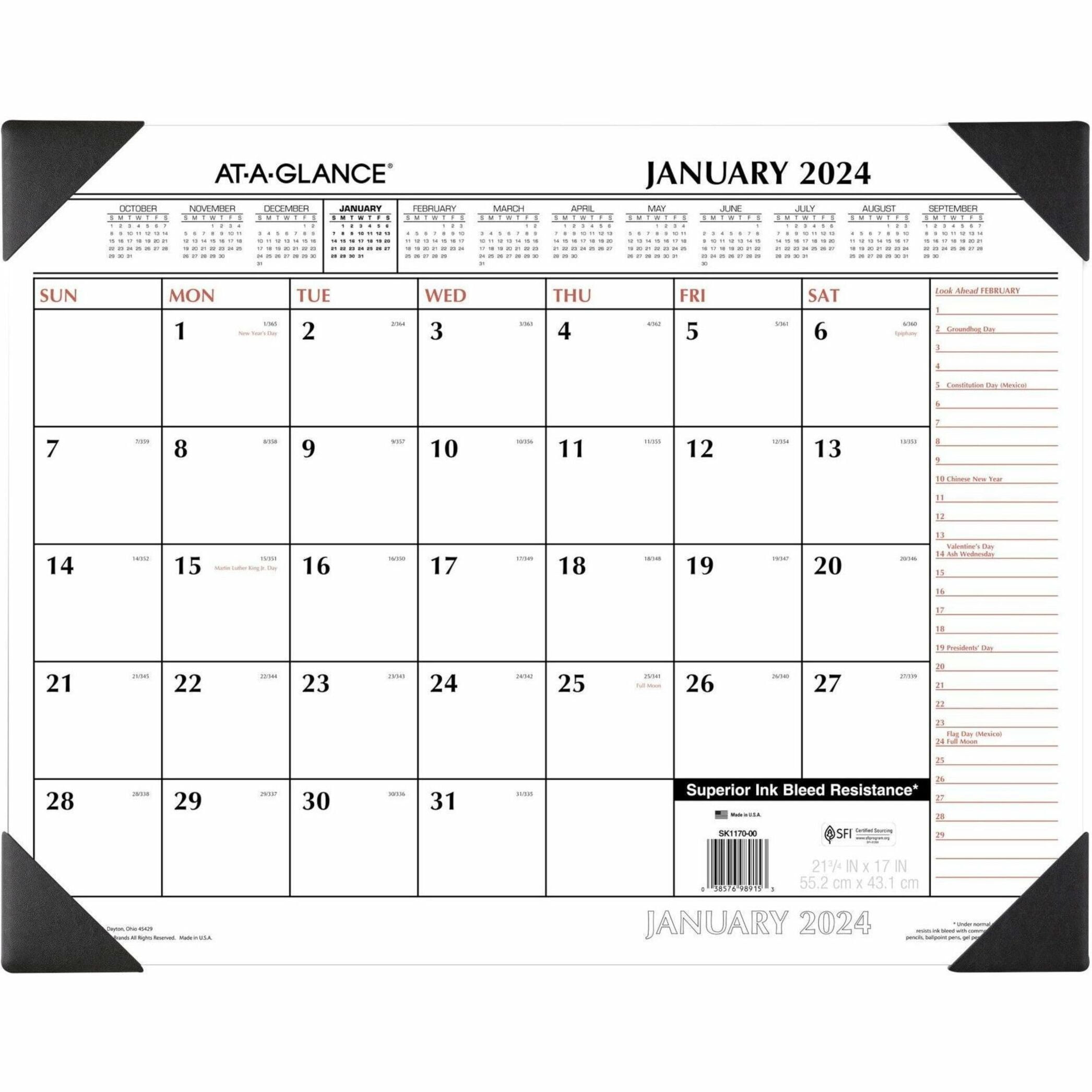 At A Glance 2024 Two Color Monthly Desk Pad Standard 21 3 4 X 17