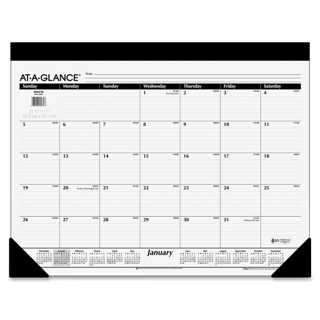 At A Glance AAGSK2200 22 x 17 in. Monthly Desk Pad Calendar, 12Month ...