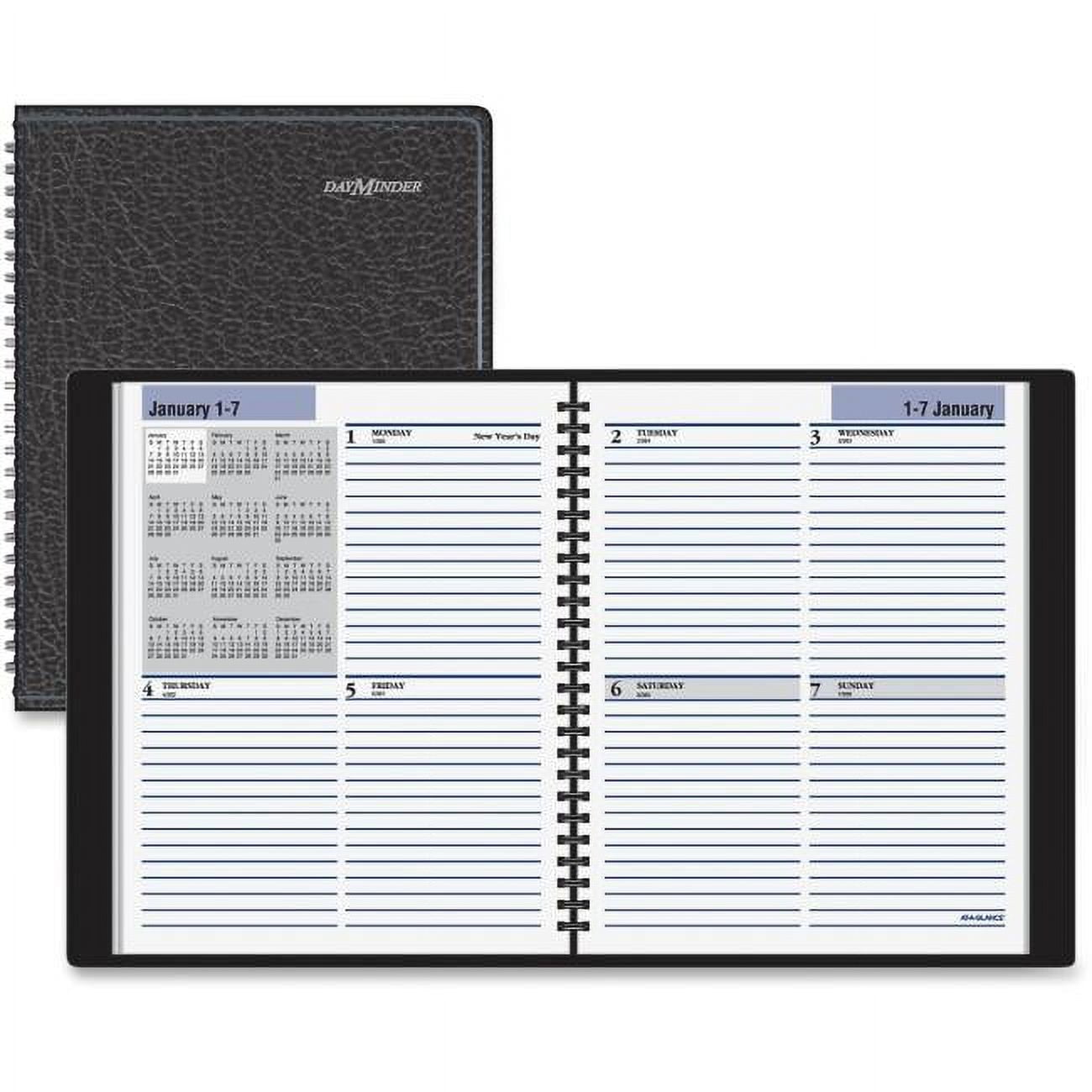 At A Glance DayMinder Ruled Weekly Planner, Simulated Leather - Black ...