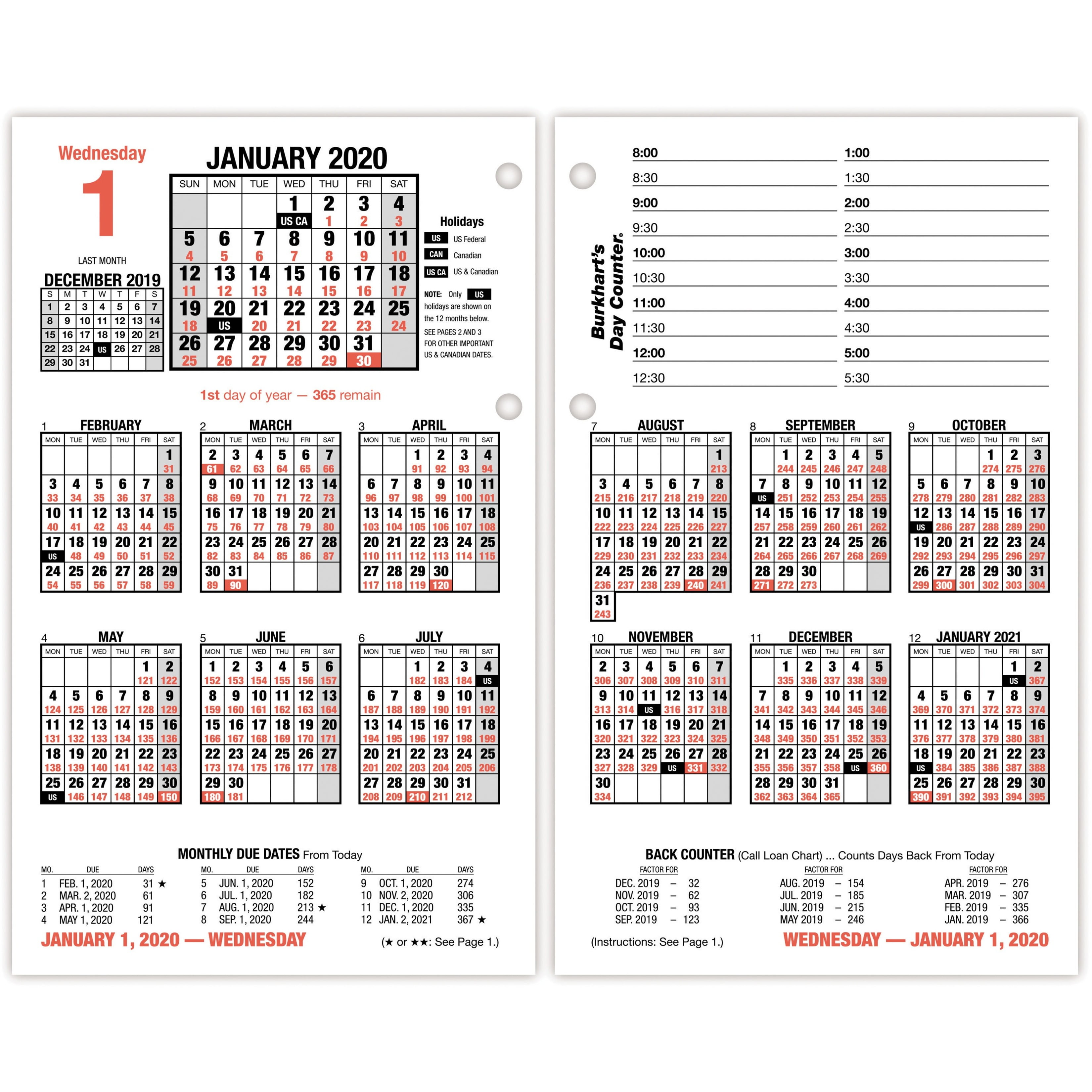 AT-A-GLANCE 2020 Desk Calendar Refill, 4-1/2" x 7-3/8", Burkharts Day ...