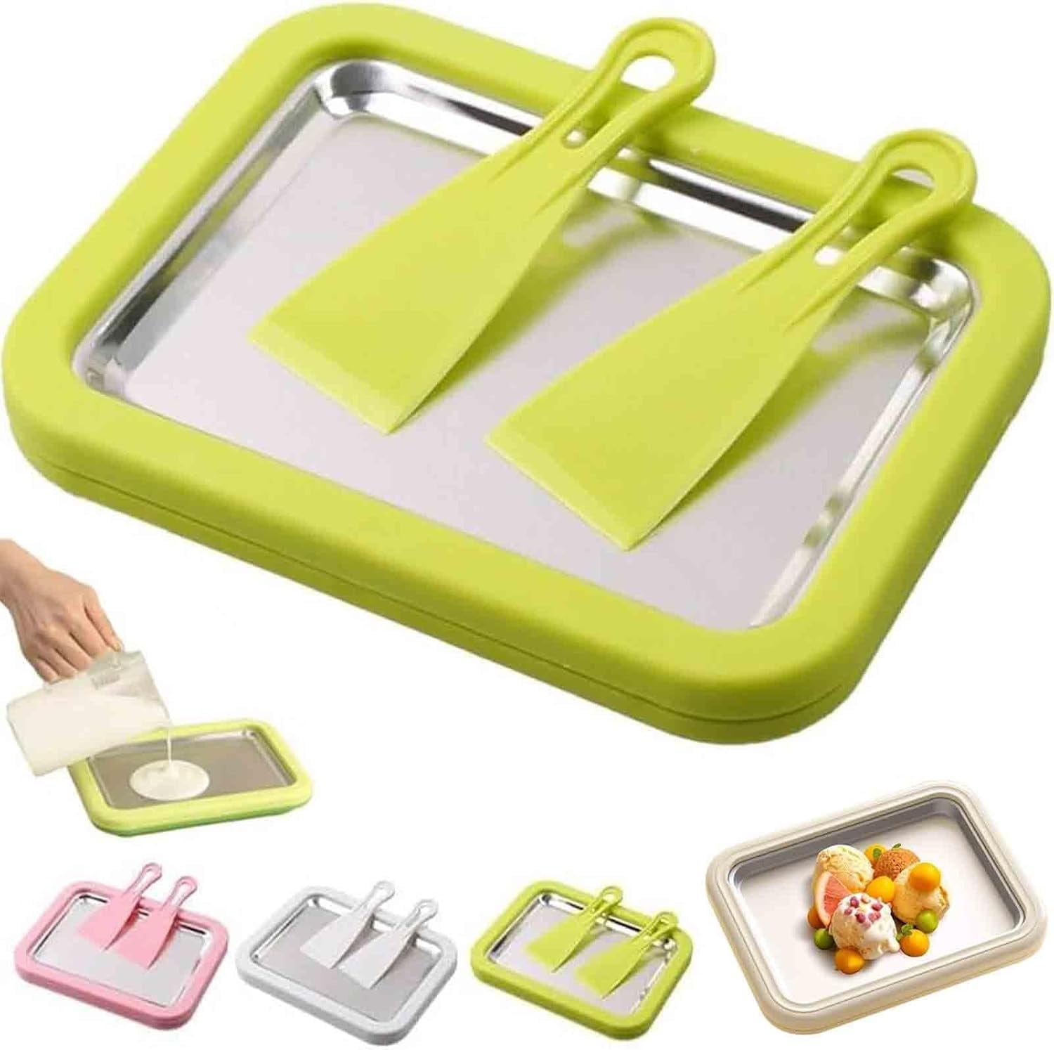 At-Home Rolled Ice Cream Kit, Instant Freeze Plate with 2 Scrapers ...