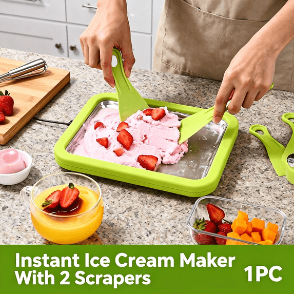 At-Home Rolled Ice Cream Maker Kit,Instant Freeze Plate with 2 Scrapers ...