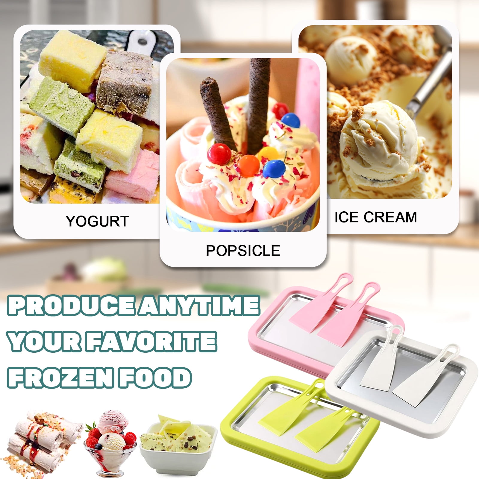 At-Home Rolled Ice Cream Maker Kit, Instant Freeze Plate with Scrapers ...