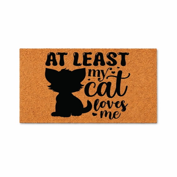 At Least My Cat Loves Me, Cat Silhouette Doormat - Brown Coir PVC ...