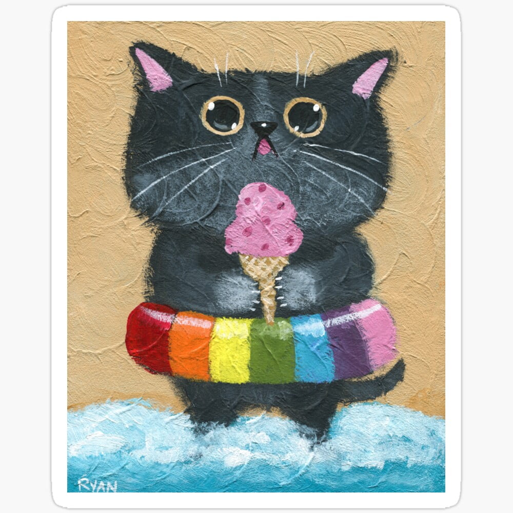 At The Beach, Ice Cream Cat Sticker Phone Decal Water Bottle Stickers ...