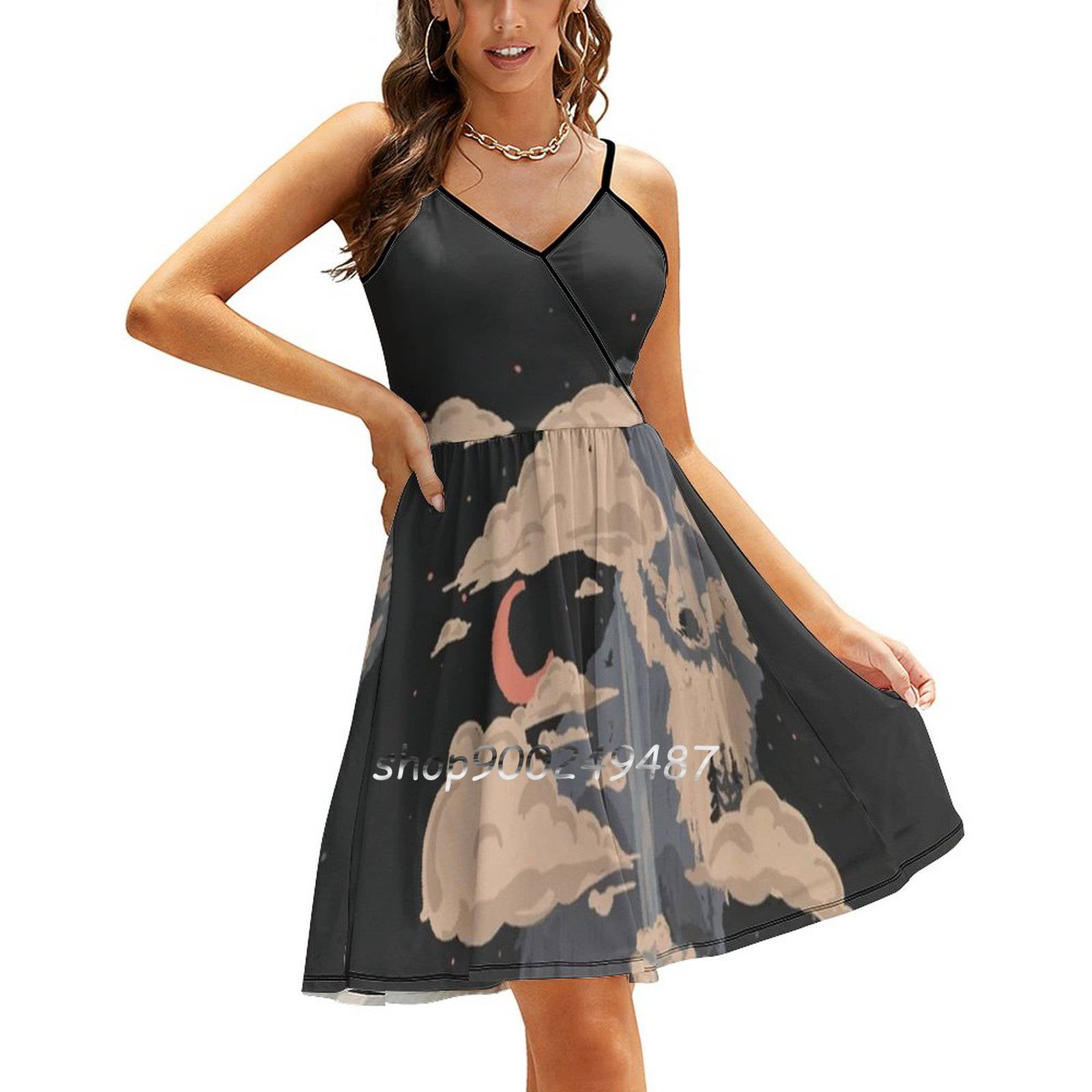 At The Foot Of Fox Mountain... Flare Dress Square Neck Dress Elegant Female Fashion Printed ...