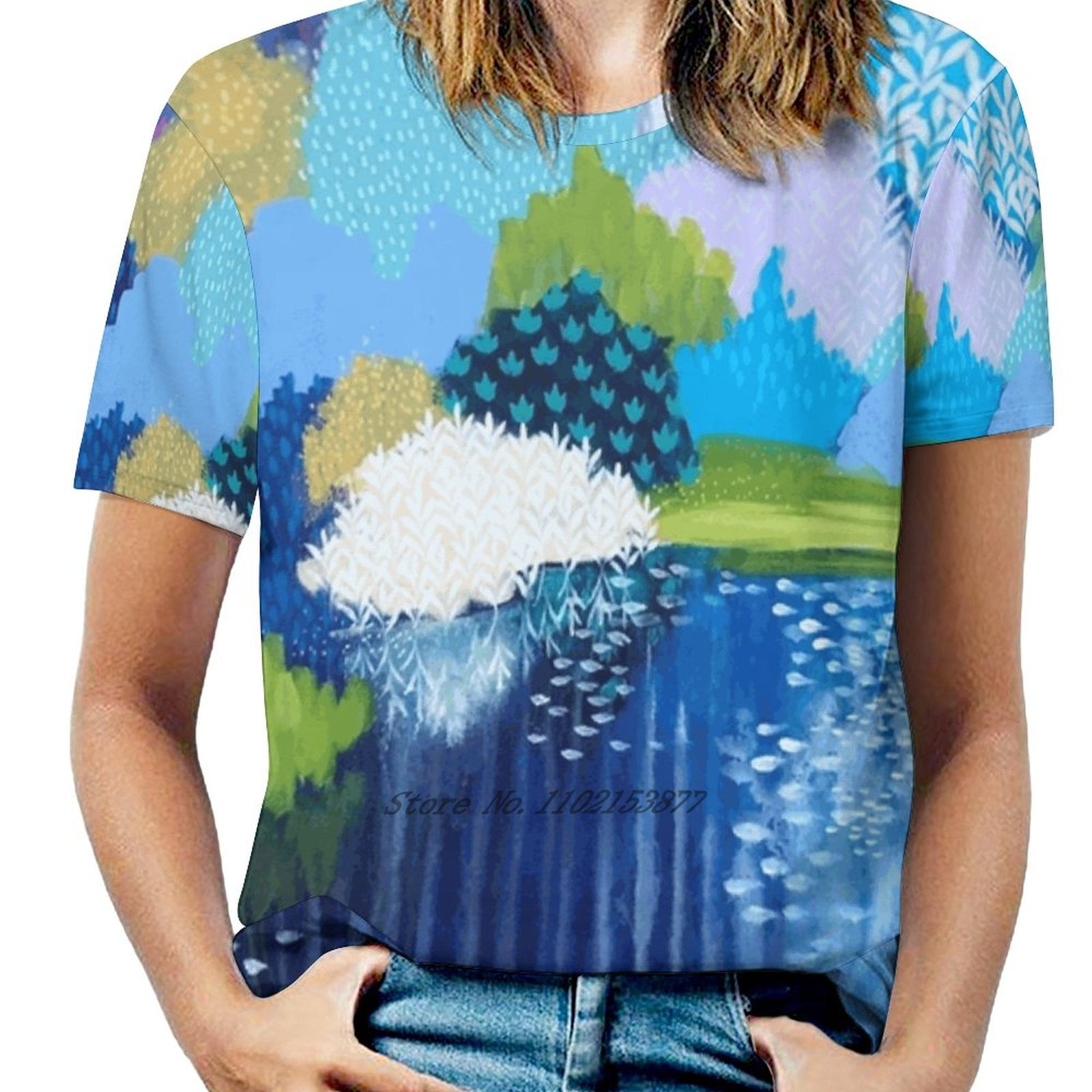 At The River Bend Women Print T-Shirt Summer Casual Tops Streetwear T ...