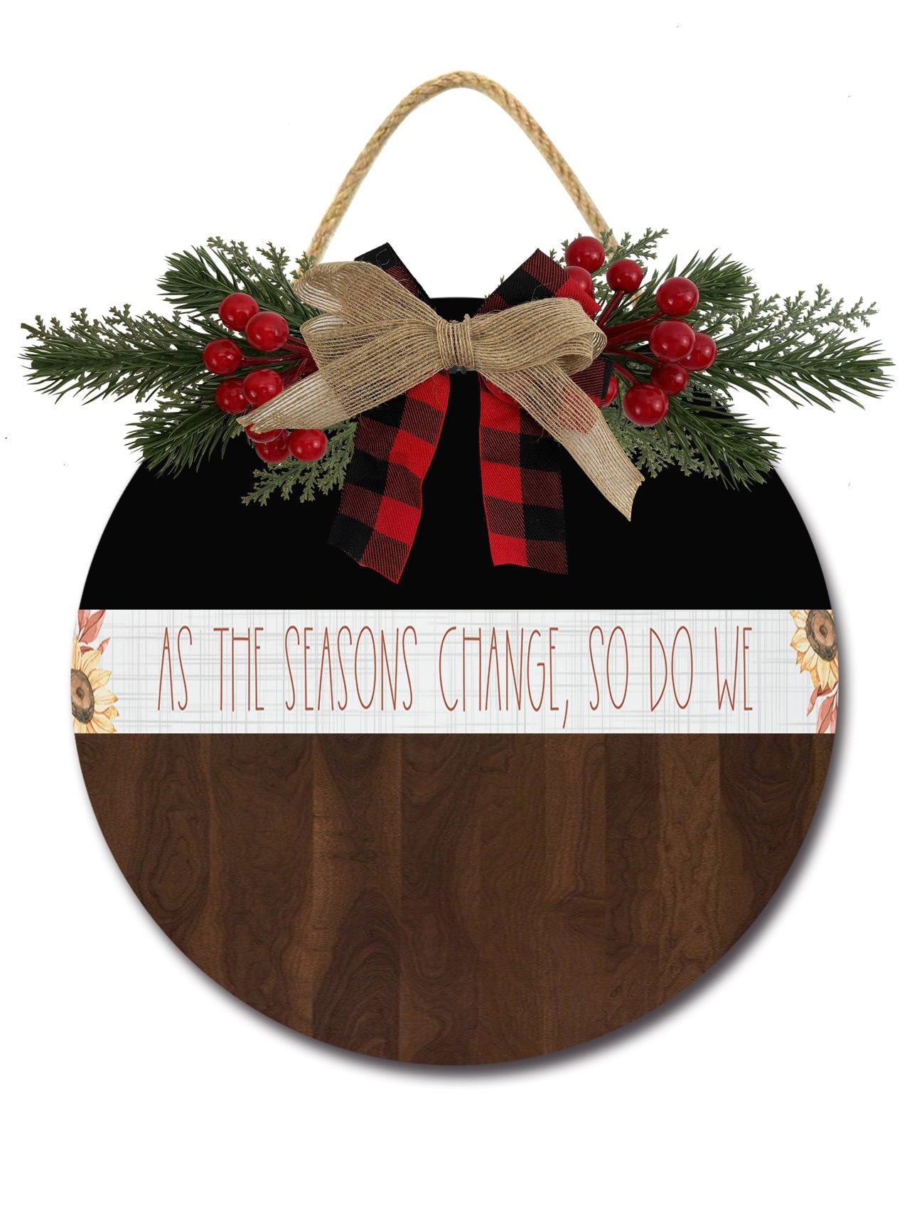 At The Seasons Change Wooden Front Door Sign Rustic Round Wreath Wall ...