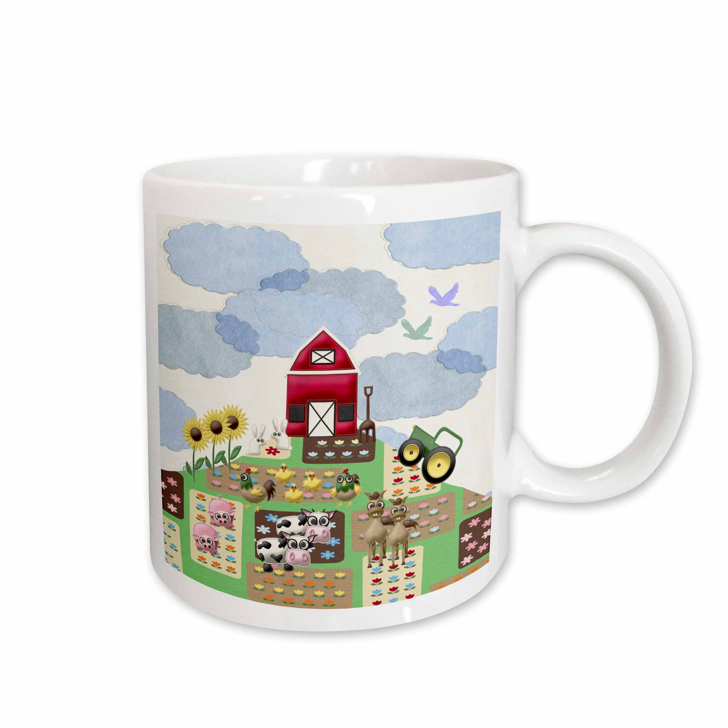 At the Farm with Barn, Tracker, Flowers, and Animals 15oz Mug mug ...