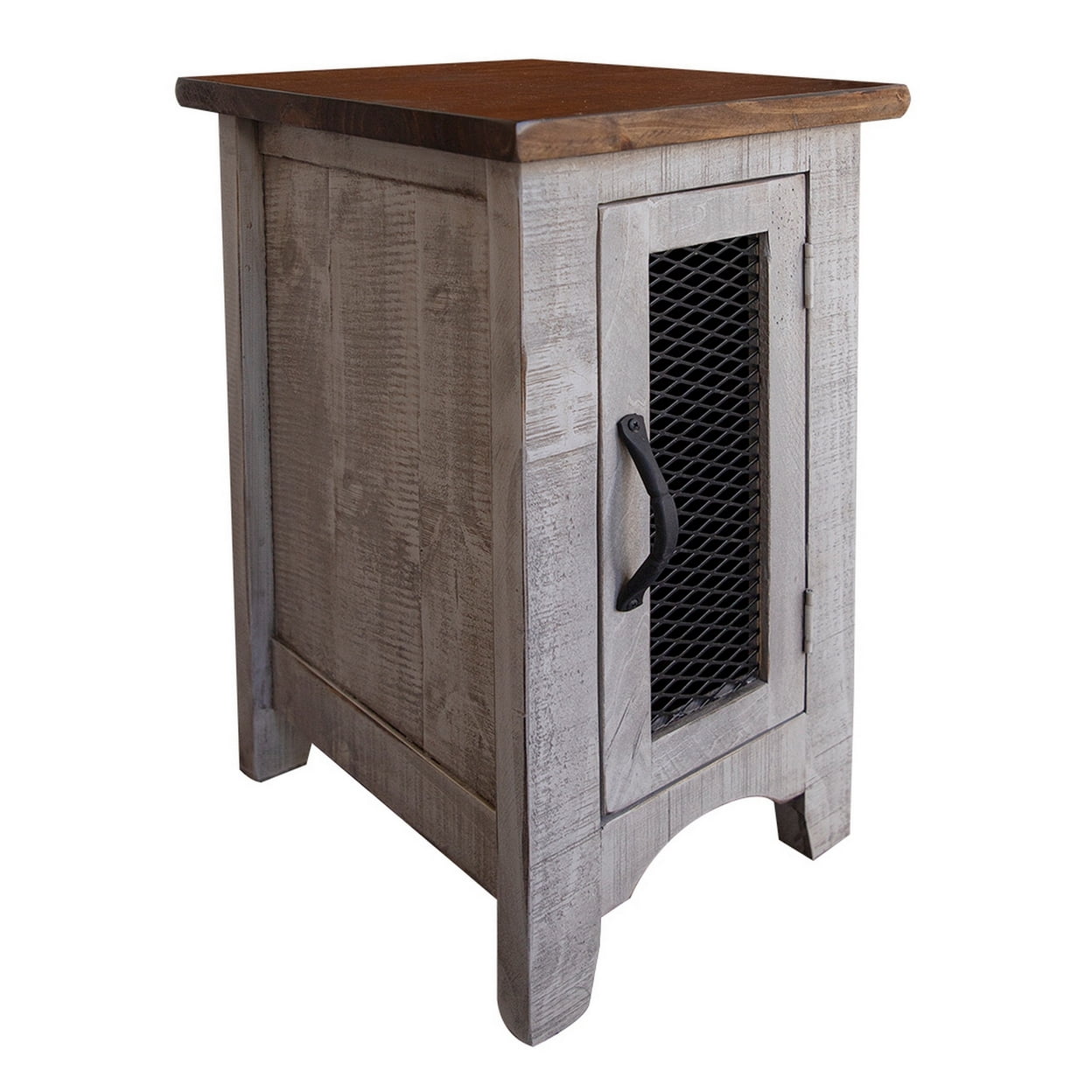 Ata 26 Inch Chairside End Table 1 Door Pine Wood Rustic Gray and Brown ...