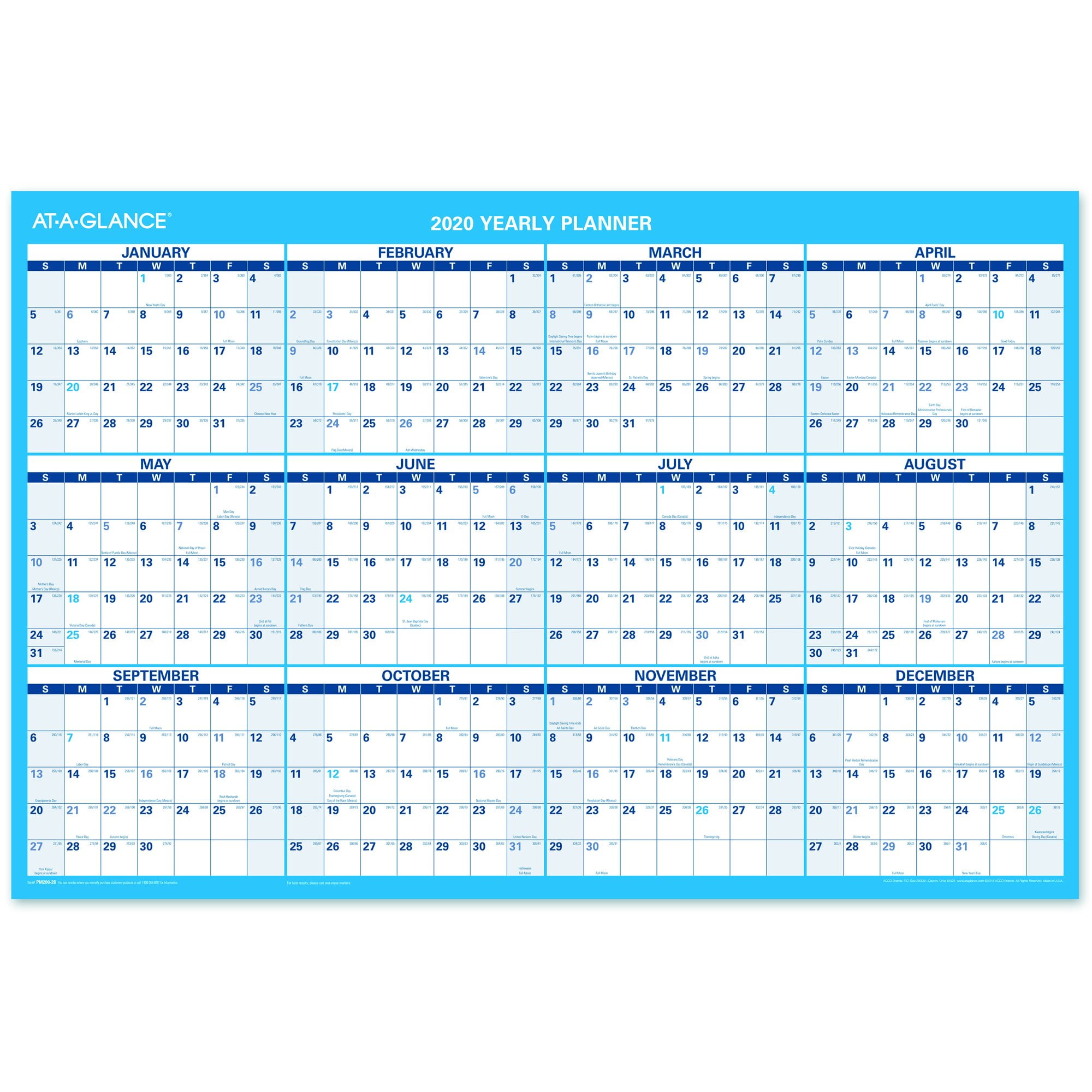AT-A-GLANCE Horizontal Erasable Wall Calendar - Yearly Wall Calendars ...