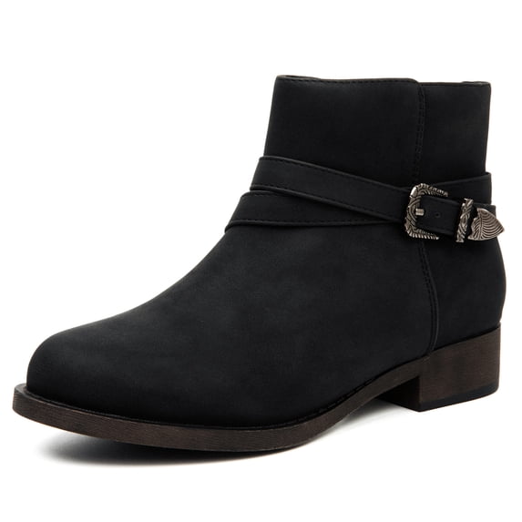 Ataiwee Women's Ankle Booties, Flat Low Heel Buckle Short Boots, Round ...