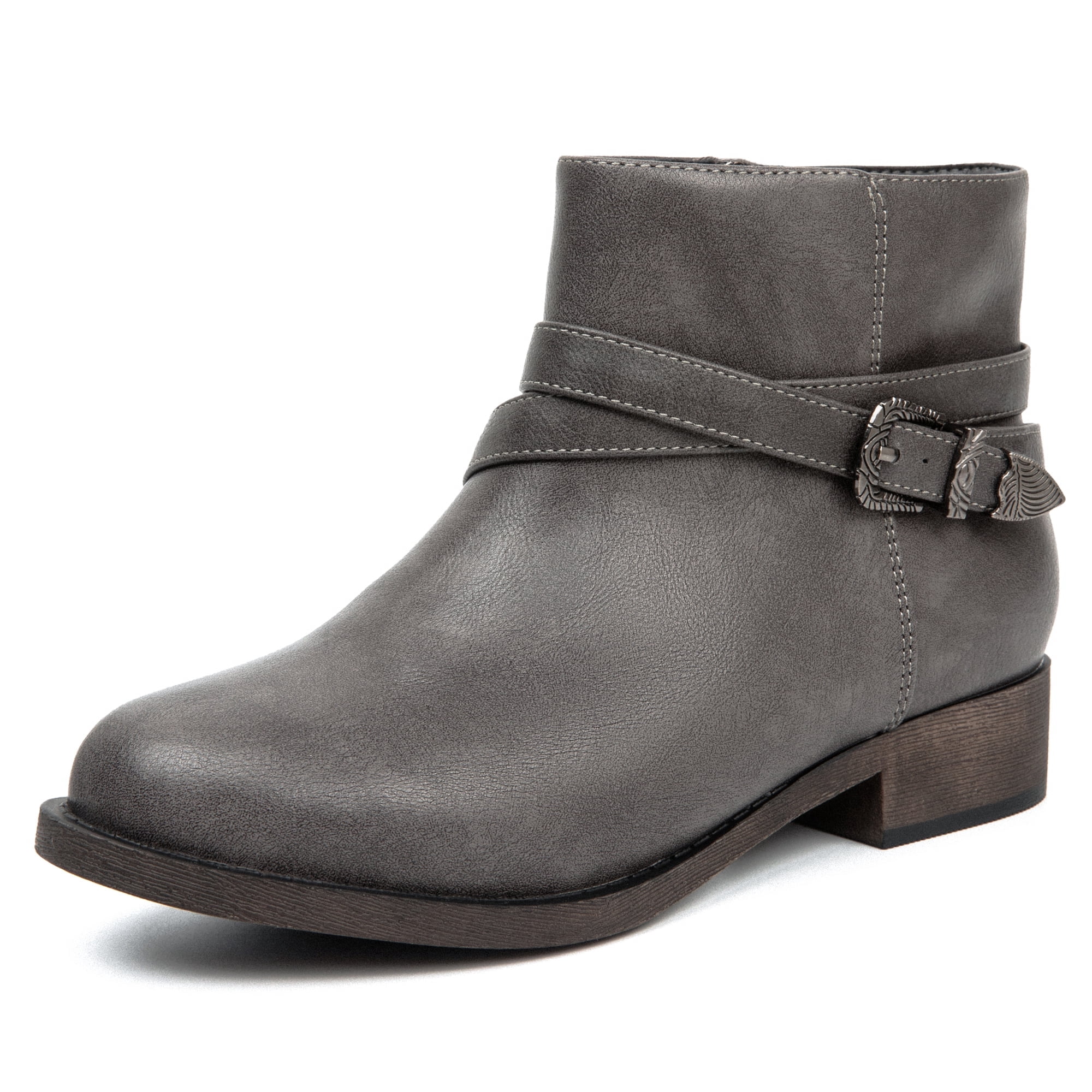 Ataiwee Women's Ankle Booties, Flat Low Heel Buckle Short Boots, Round ...