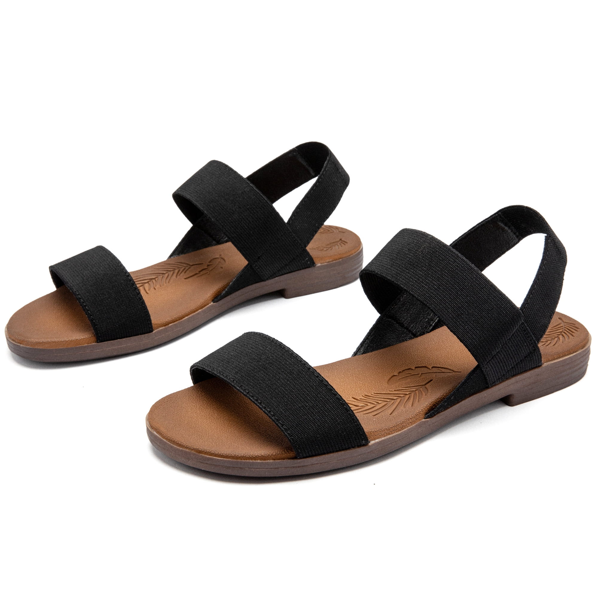 Ataiwee Women's Flat Slide Sandals - Casual Adjustable Elastic Strappy ...