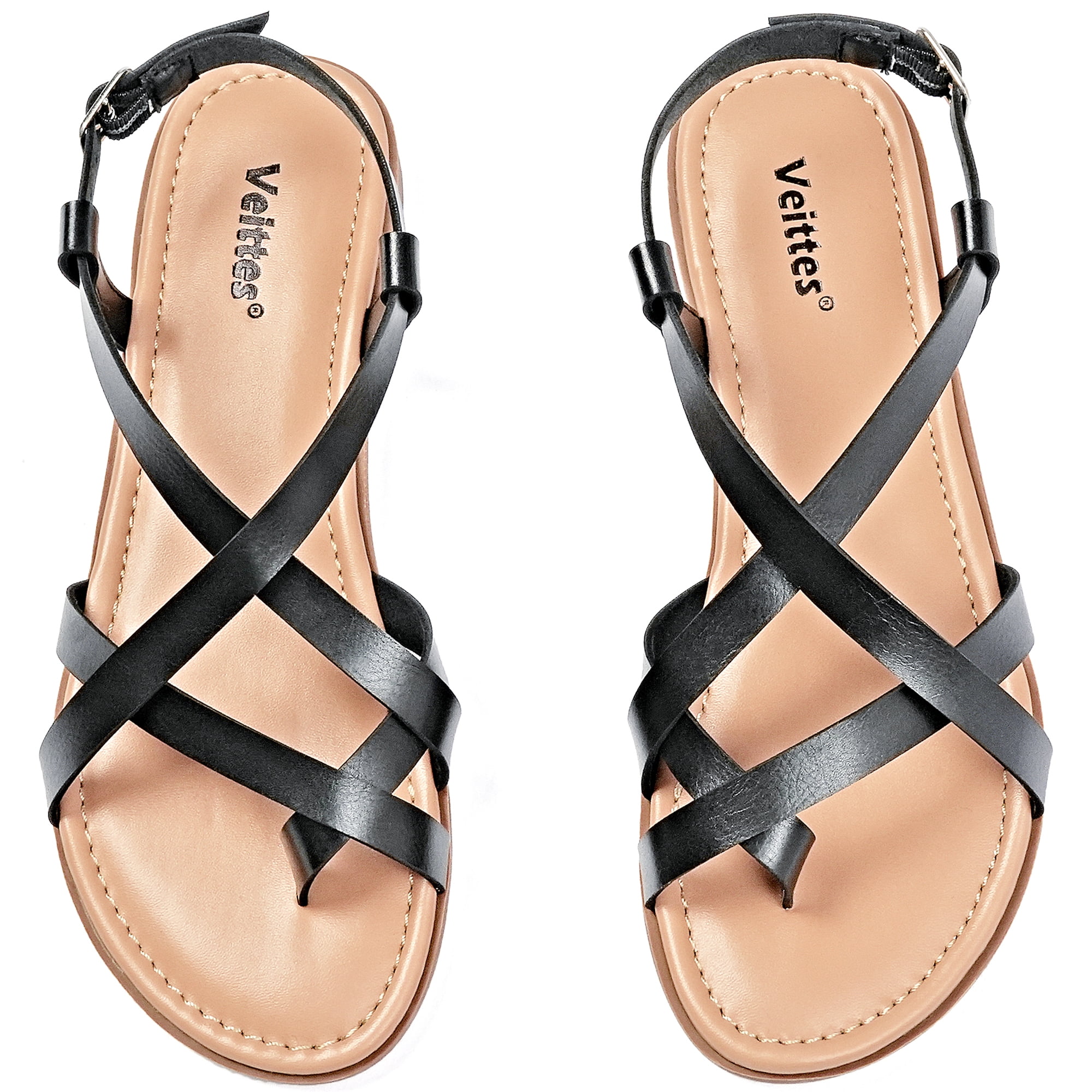 Ataiwee Women's Flat Slide Sandals - Casual Multiple Straps Criss Cross ...