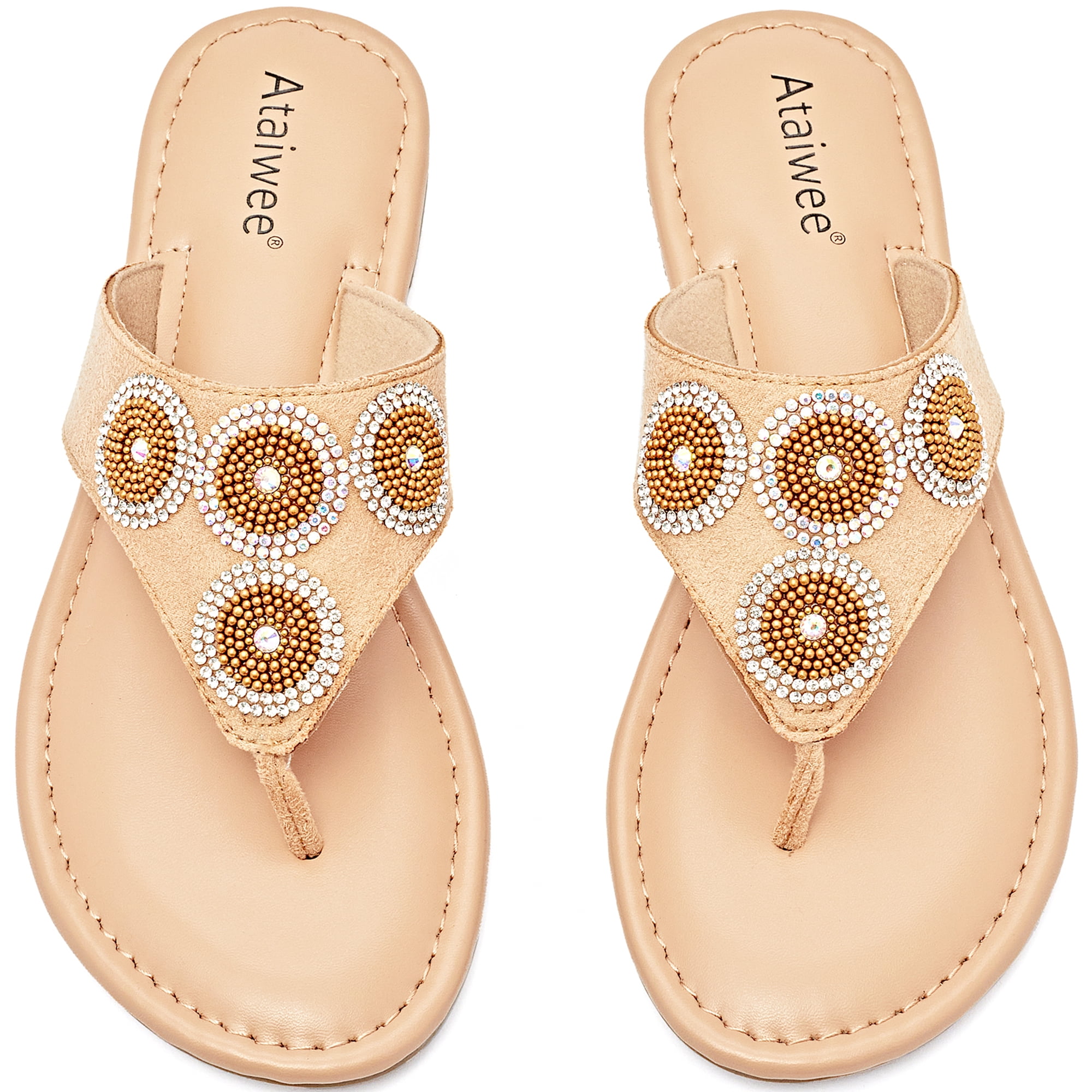 Ataiwee Women's Flat Slide Sandals - Comfortable Bling Simple Strappy ...