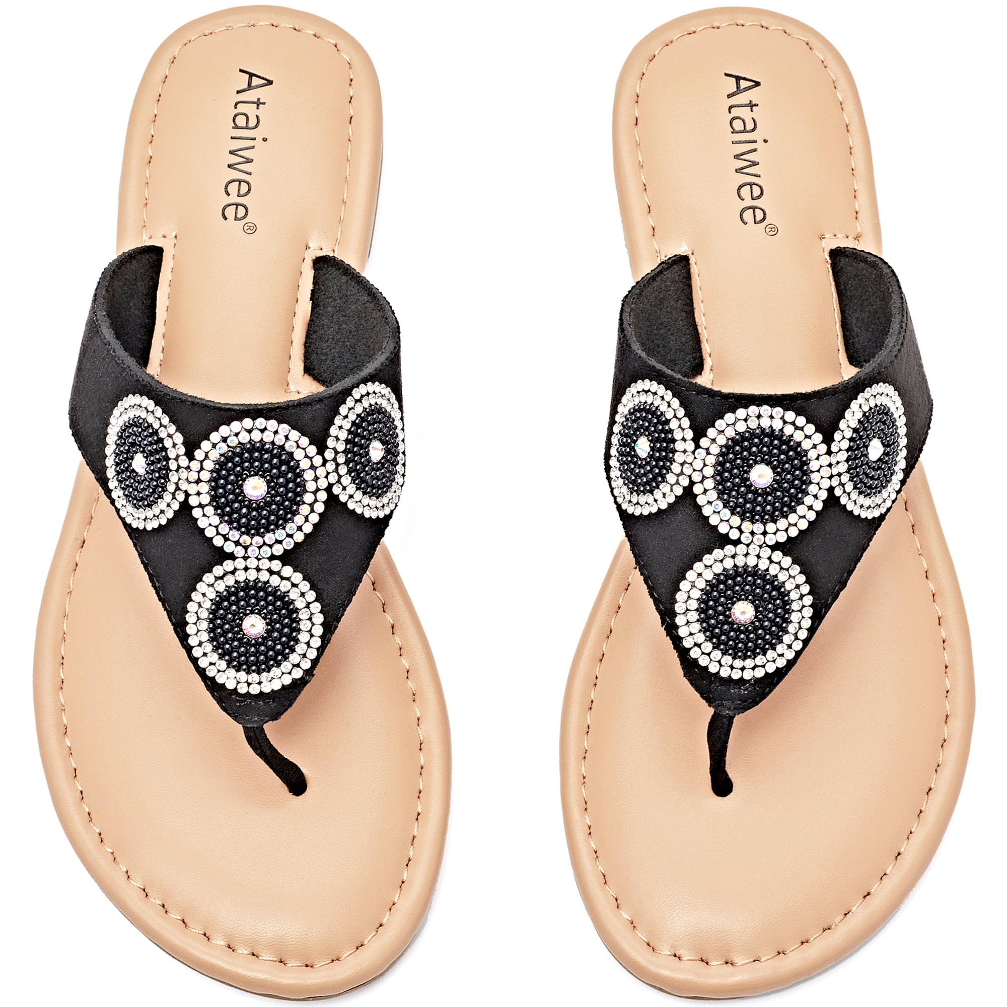 Ataiwee Women's Flat Slide Sandals - Comfortable Bling Simple Strappy ...