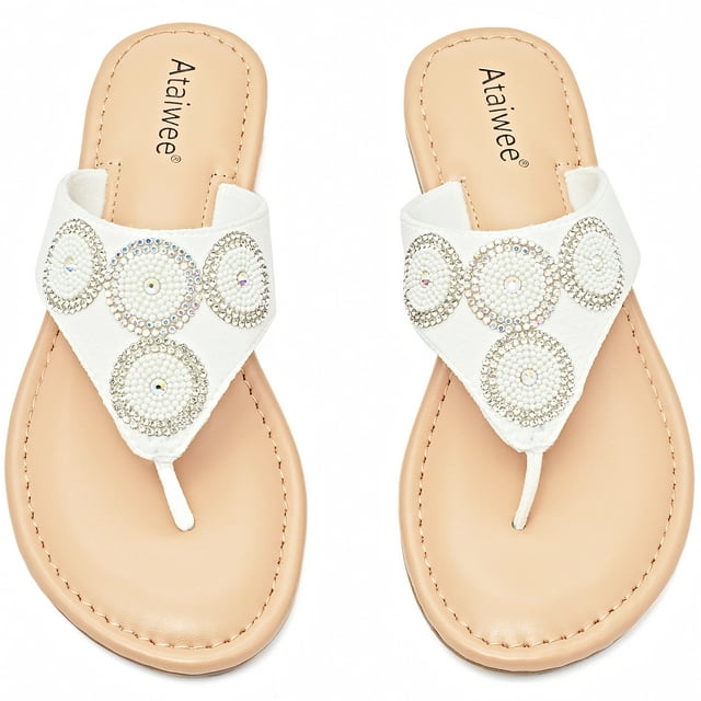 Ataiwee Women's Flat Slide Sandals - Comfortable Bling Simple Strappy ...