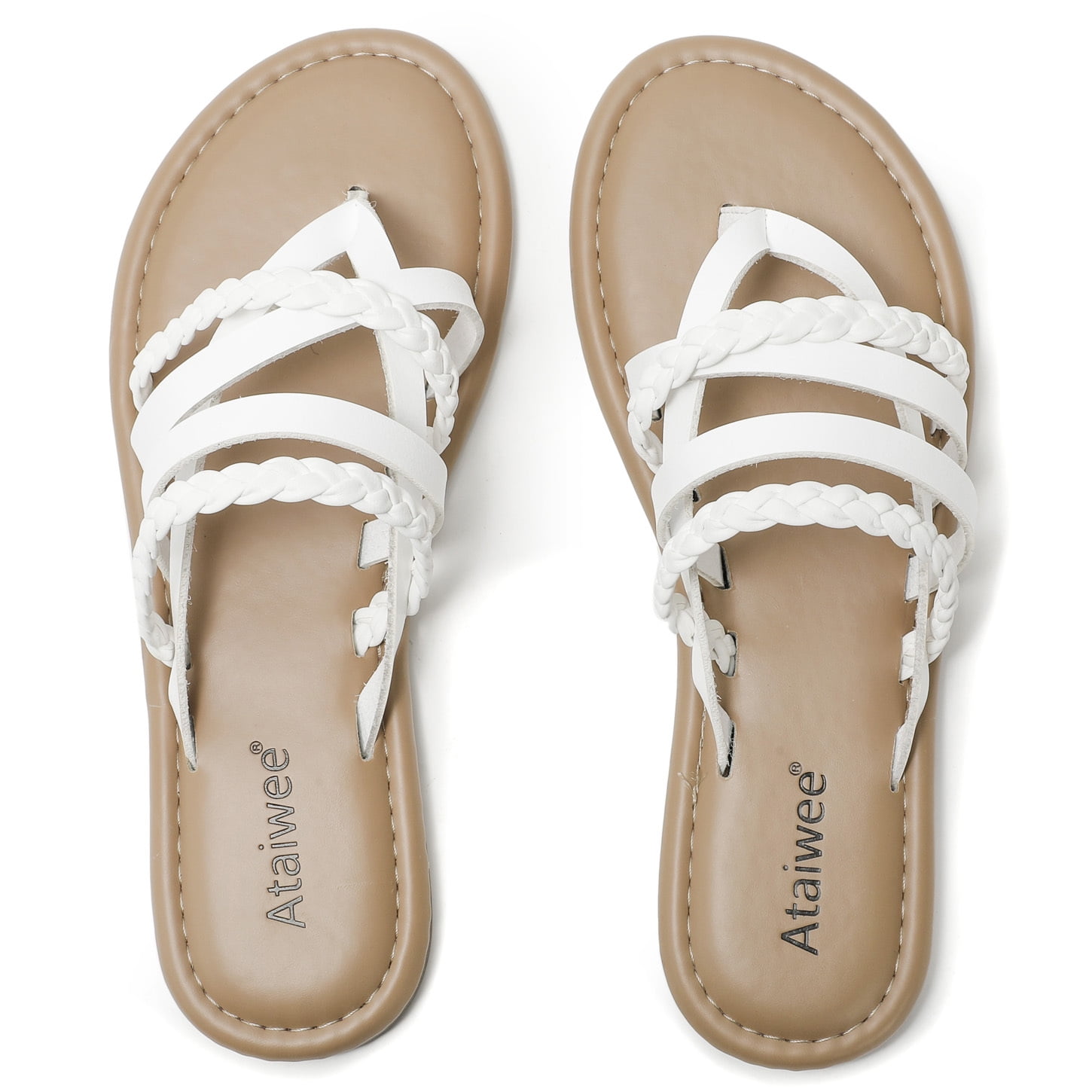 Ataiwee Womens Flat Slide Sandals Fashion Strappy Braided Slip On Flat Summer Shoes