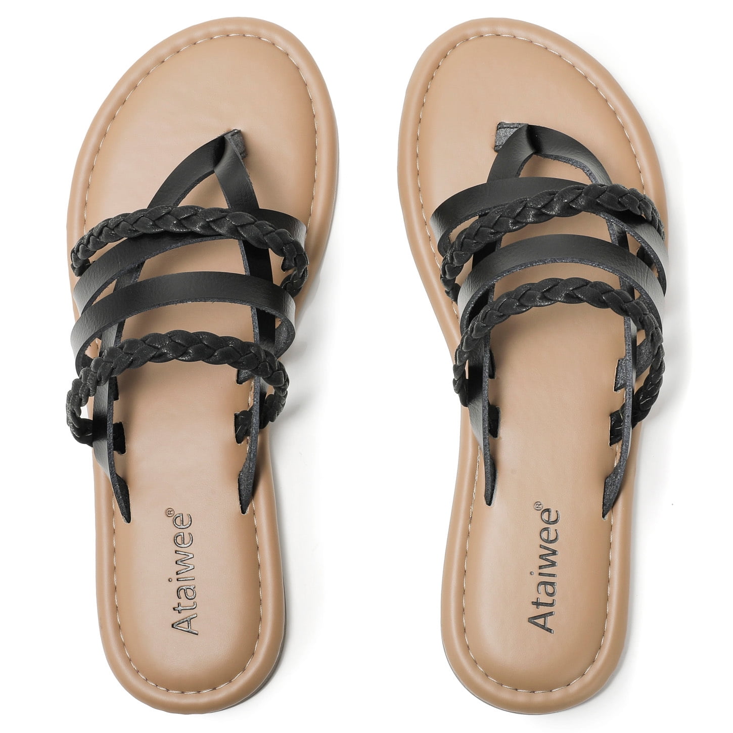 Ataiwee Women's Flat Slide Sandals, Fashion Strappy Braided Slip On ...