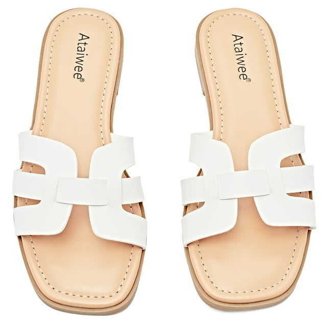 Ataiwee Women's Flat Slide Sandals - Ladies Casual Criss Cross Slip On ...