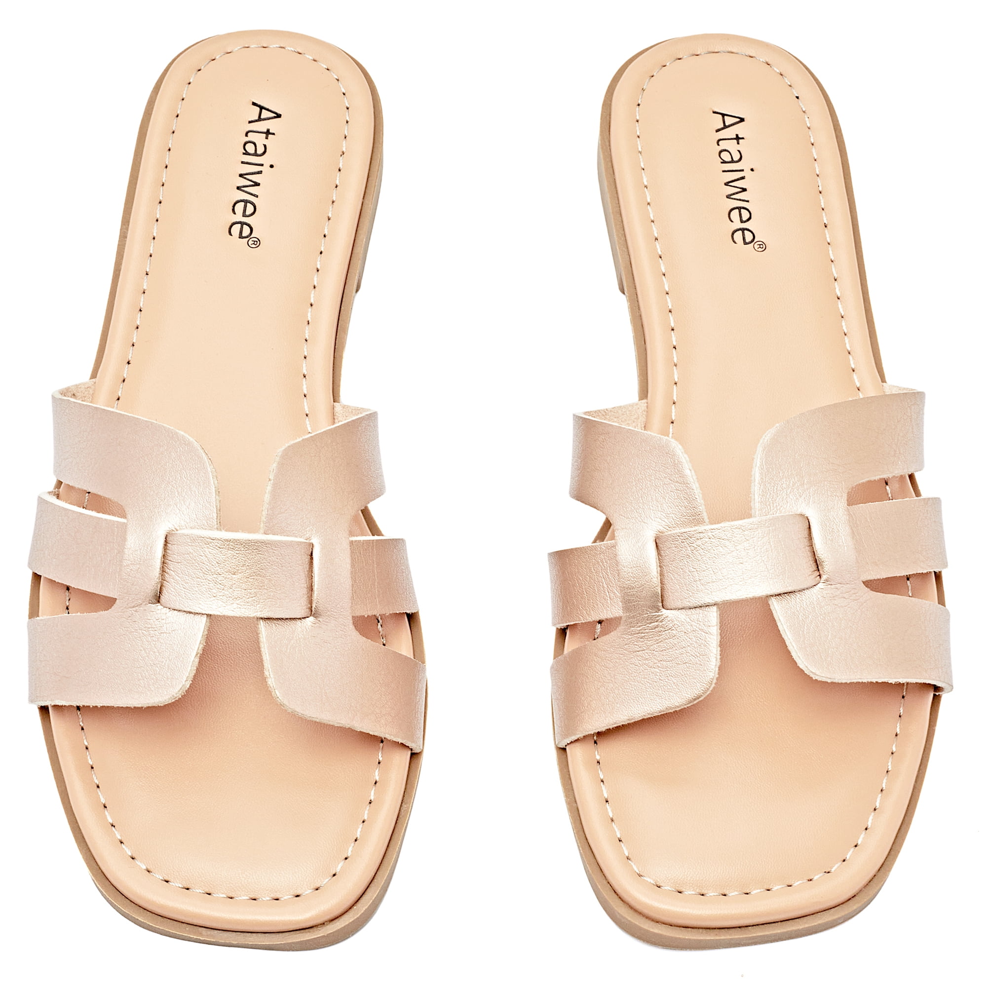 Ataiwee Women's Flat Slide Sandals - Ladies Casual Criss Cross Slip On ...