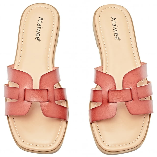 Ataiwee Women's Flat Slide Sandals - Ladies Casual Criss Cross Slip On ...