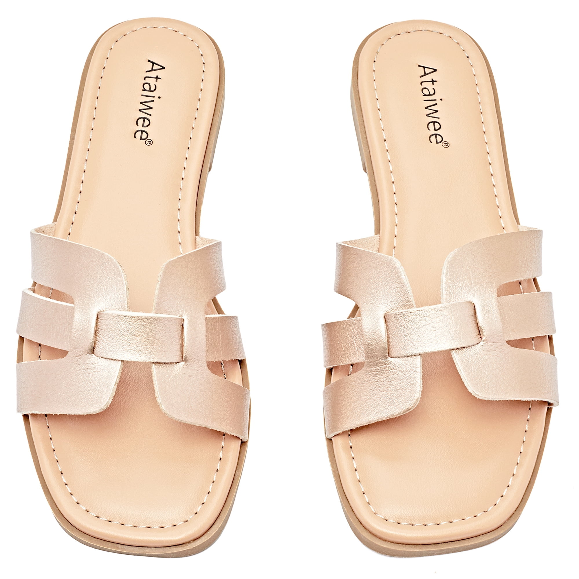 Ataiwee Women's Flat Slide Sandals - Ladies Casual Criss Cross Slip On ...