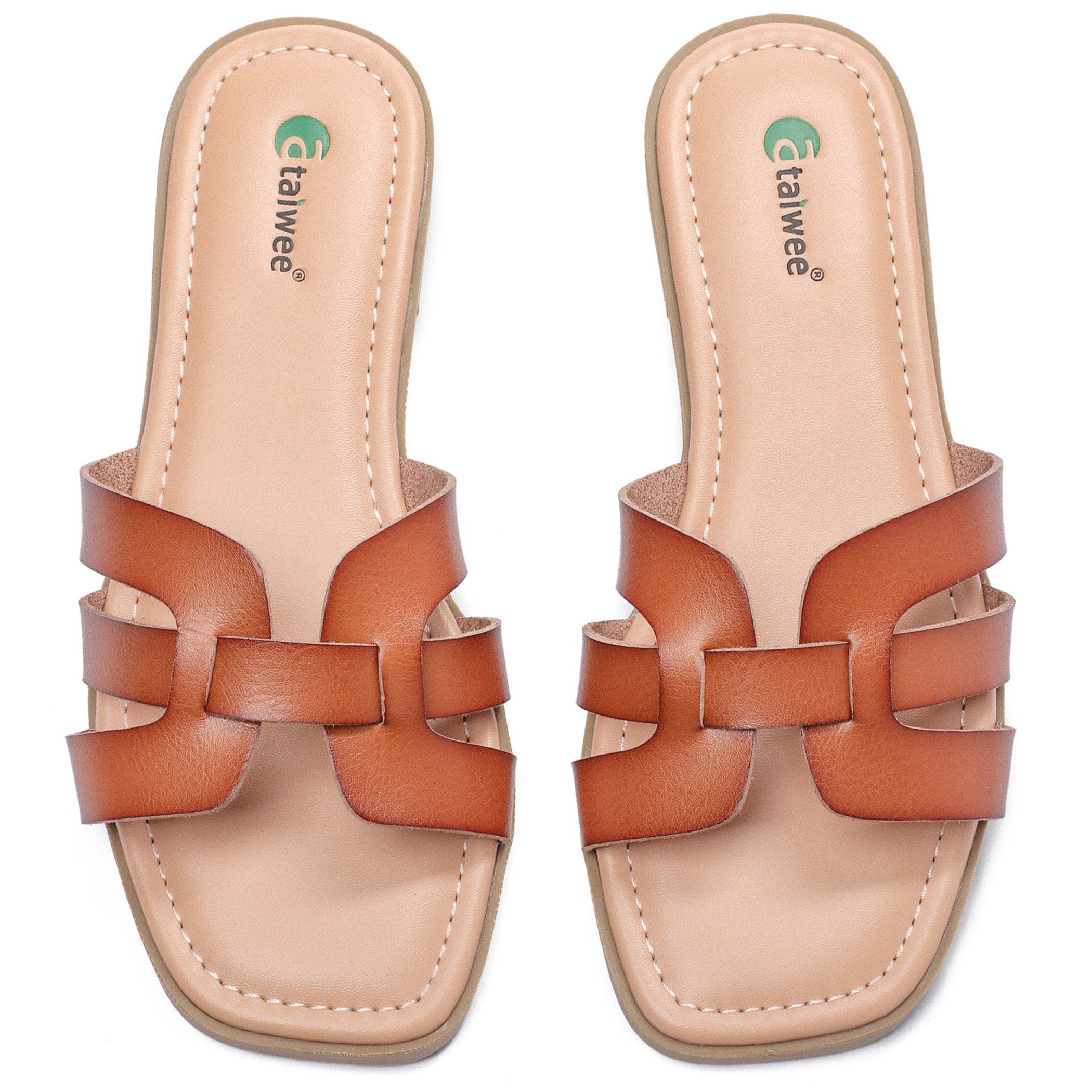 Ataiwee Women's Flat Slide Sandals - Ladies Casual Criss Cross Slip On ...