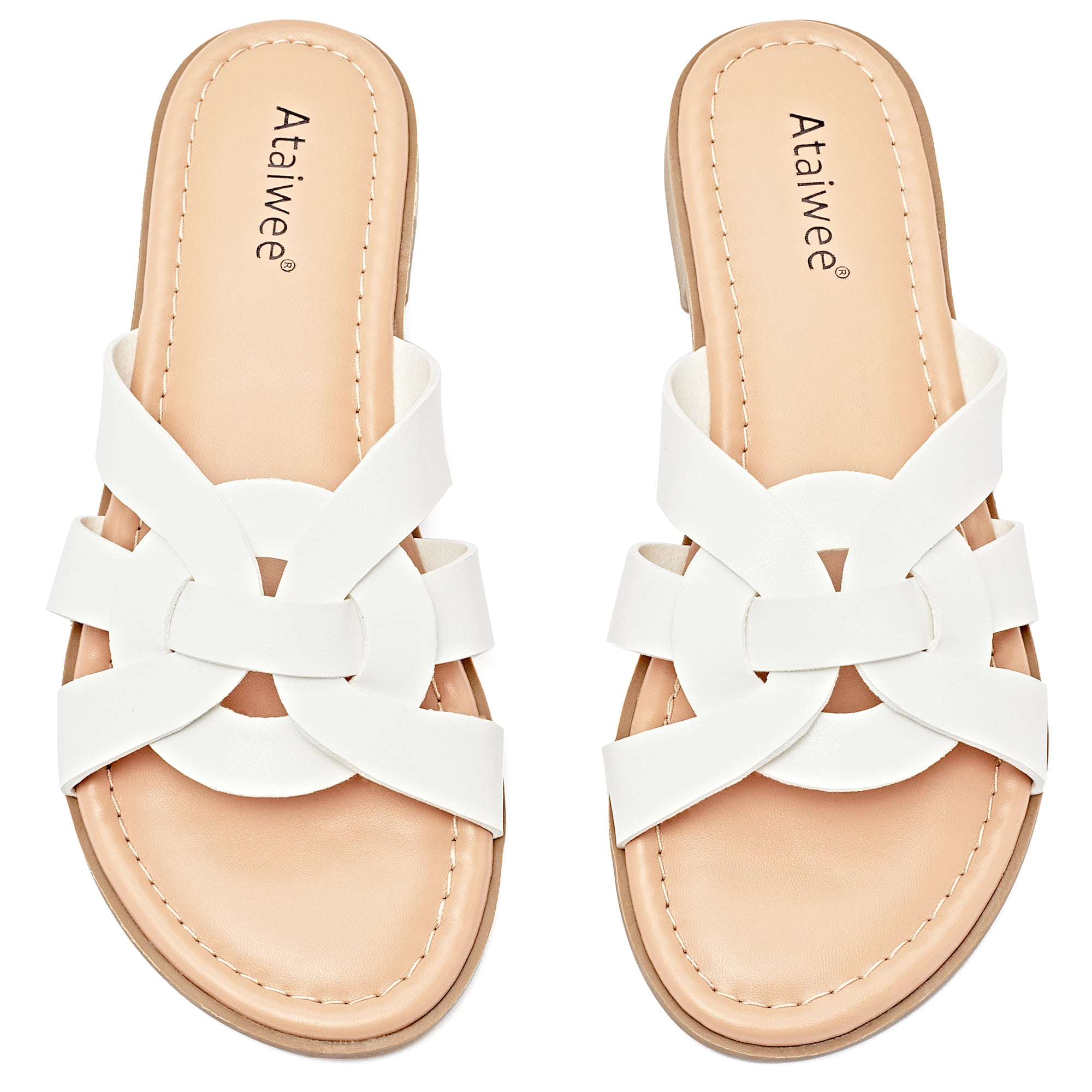 Ataiwee Women's Flat Slide Sandals - Ladies Comfortable Cross Strap ...