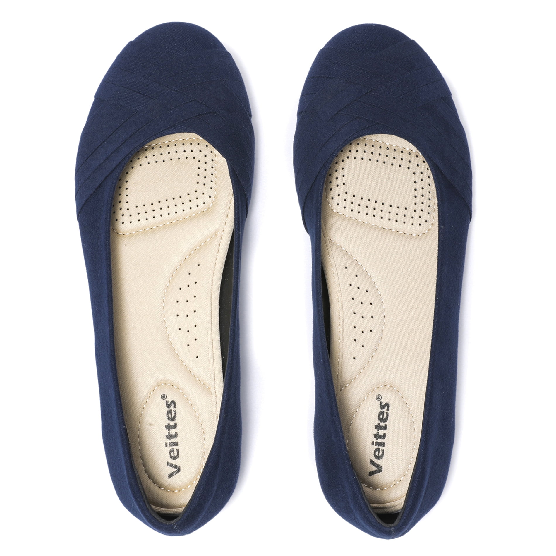 Ataiwee Women's Wide Width Flat Shoes, Classy Soft Round Toe Cross Line ...