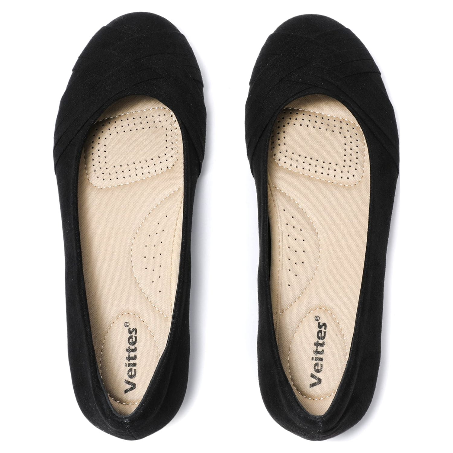 Ataiwee Women's Wide Width Flat Shoes, Classy Soft Round Toe Cross Line ...